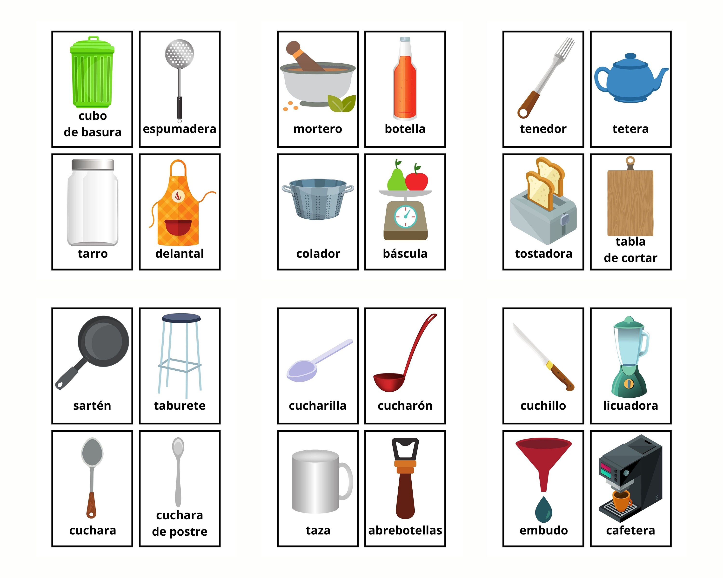 49 Spanish Kitchen Vocabulary Flashcards Learning Spanish Homeschool ...