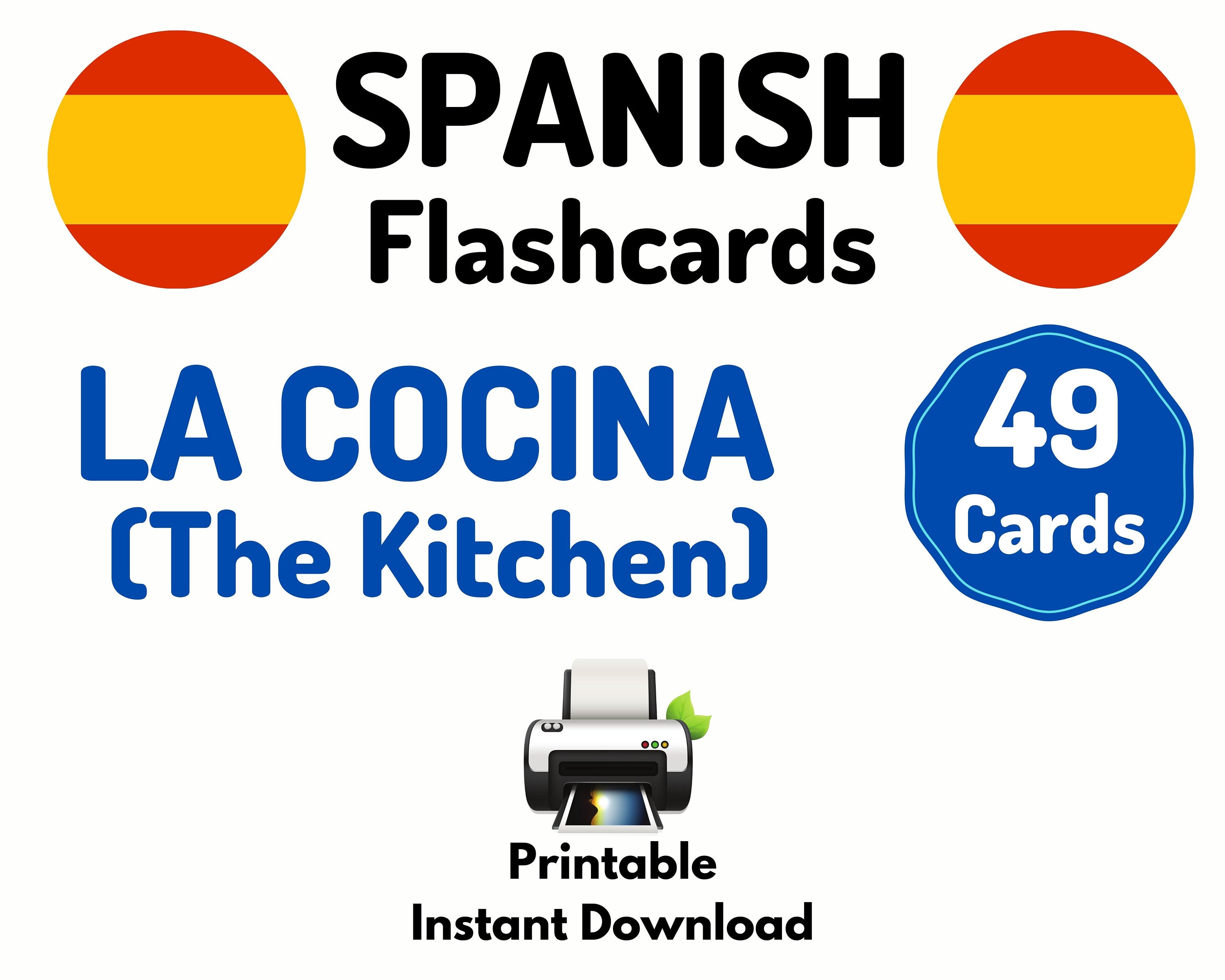 49 Spanish Kitchen Vocabulary Flashcards Learning Spanish Homeschool ...