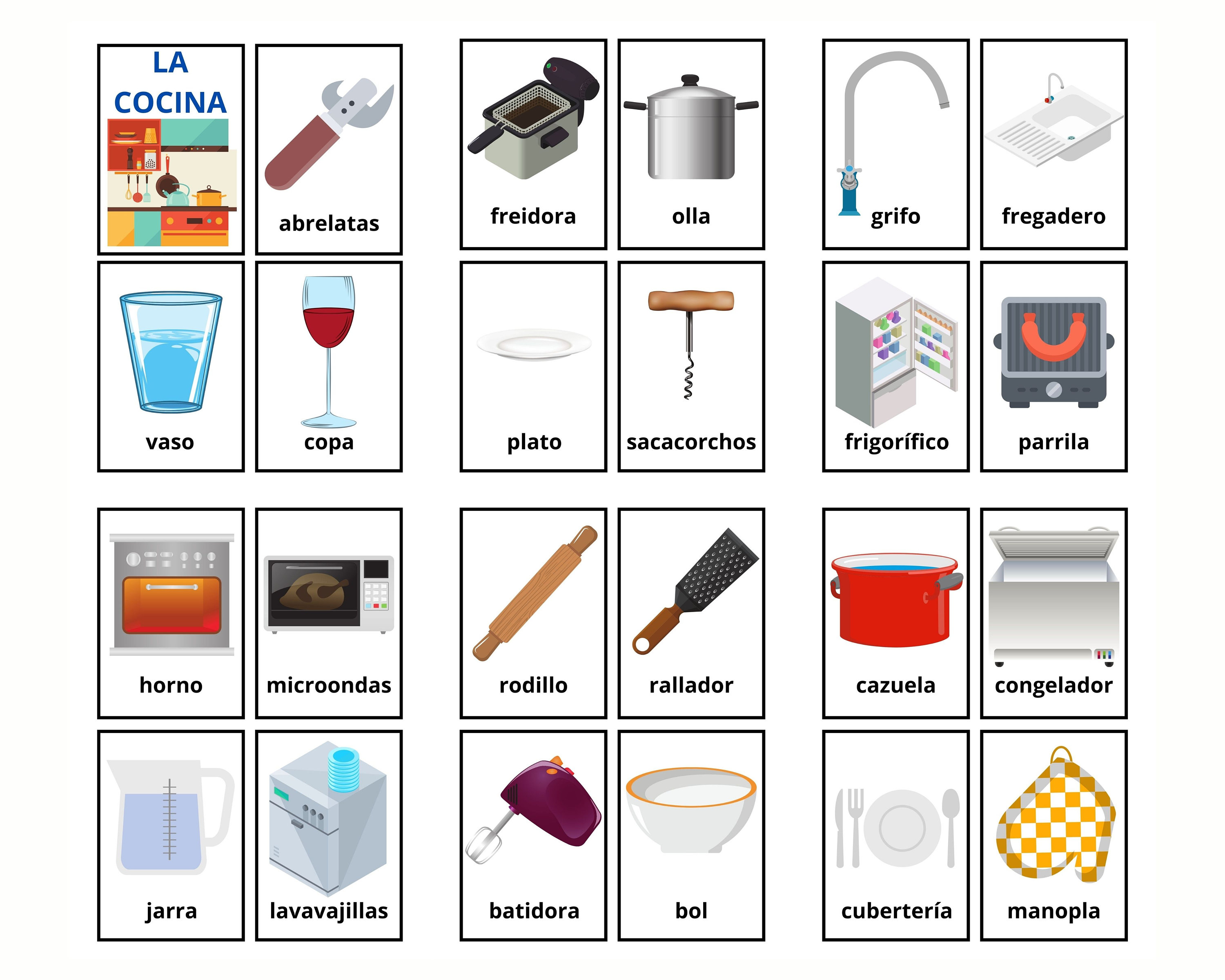 49 Spanish Kitchen Vocabulary Flashcards Learning Spanish Homeschool ...