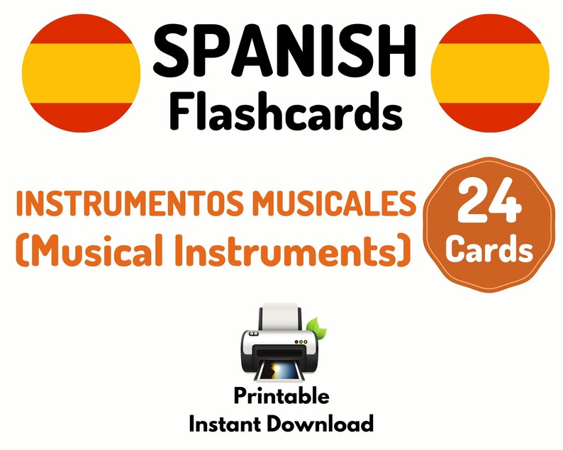 24 Spanish Musical Instruments Vocabulary Flashcards - Learning Spanish ...