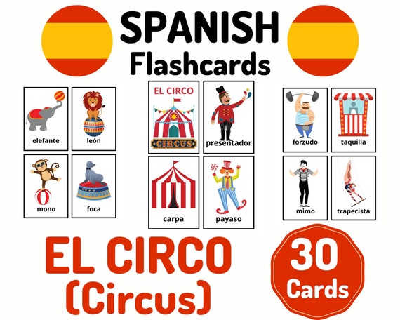 30 Spanish Circus Vocabulary Flashcards Learning Spanish | Etsy