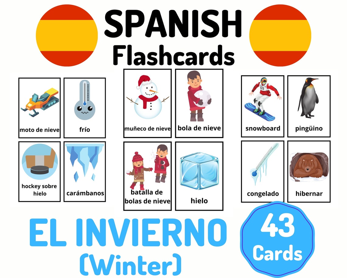 43 Spanish Winter Vocabulary Flashcards - Learning Spanish - Homeschool ...
