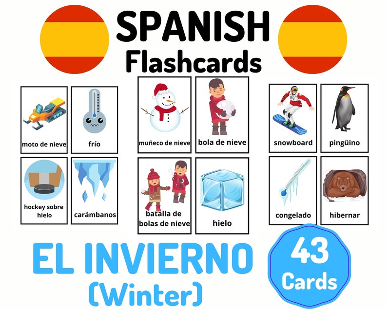 43 Spanish Winter Vocabulary Flashcards - Learning Spanish - Homeschool ...