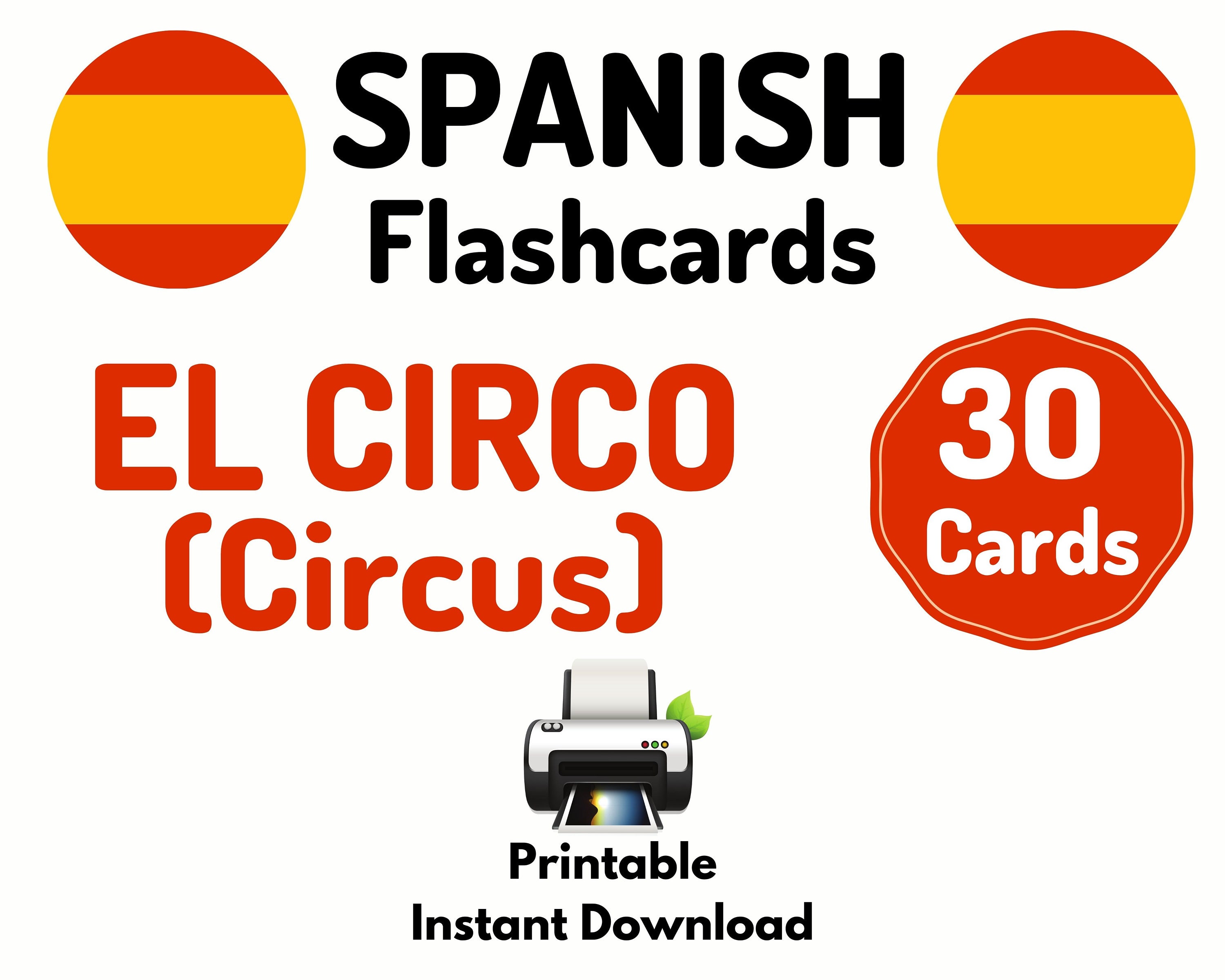30 Spanish Circus Vocabulary Flashcards Learning Spanish Homeschool ...