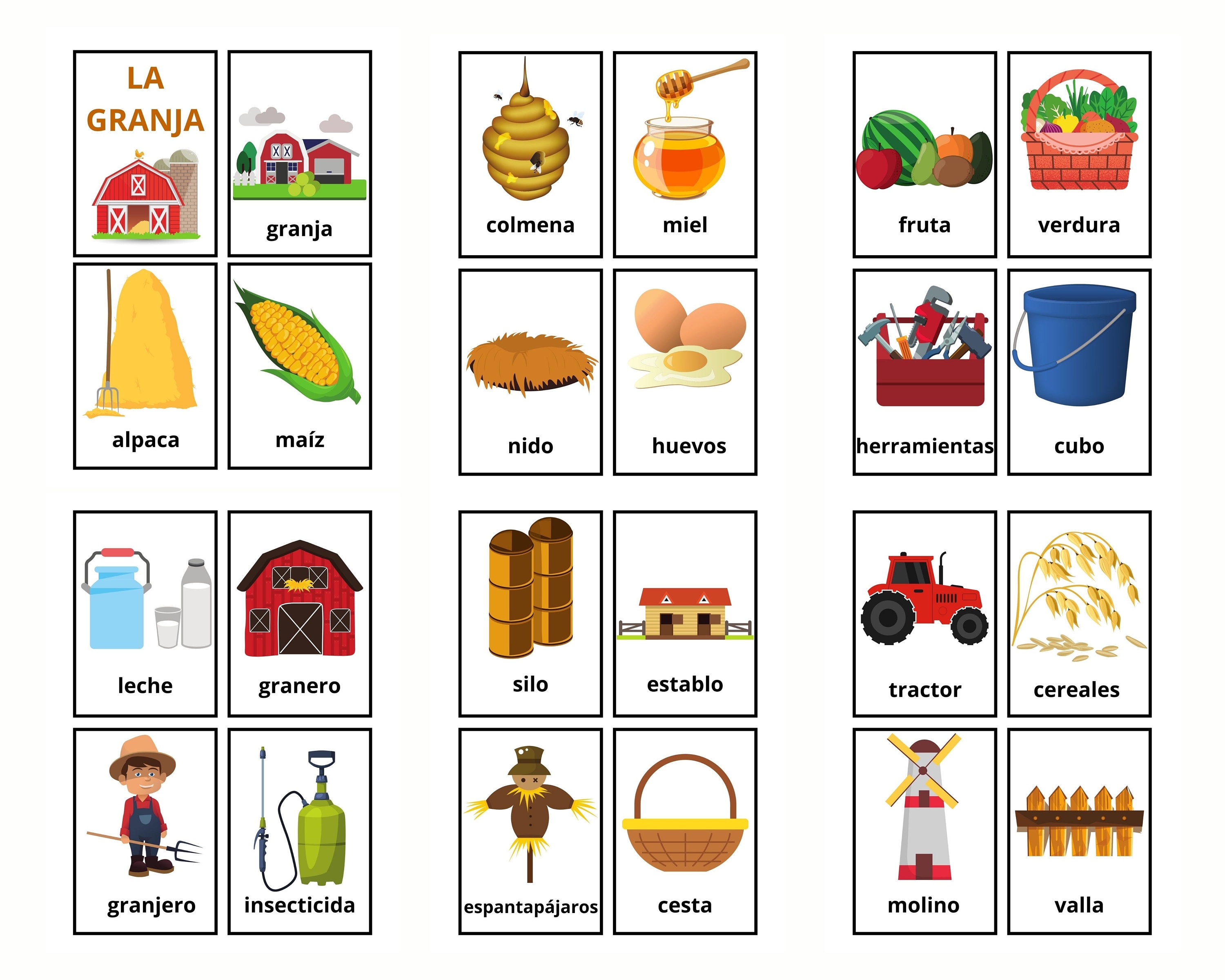 49 Spanish Farm Vocabulary Flashcards Learning Spanish Homeschool ...