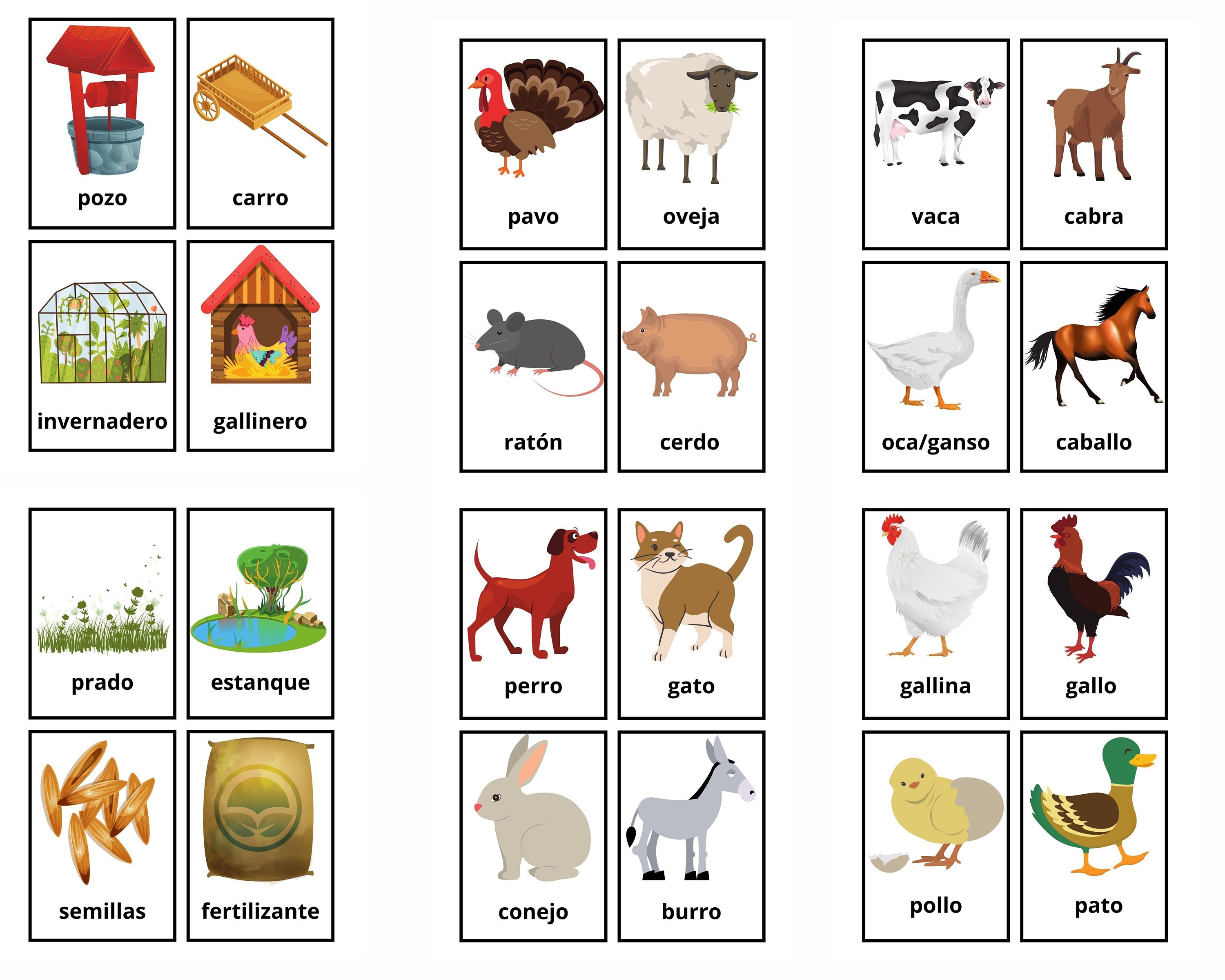 49 Spanish Farm Vocabulary Flashcards Learning Spanish Homeschool ...