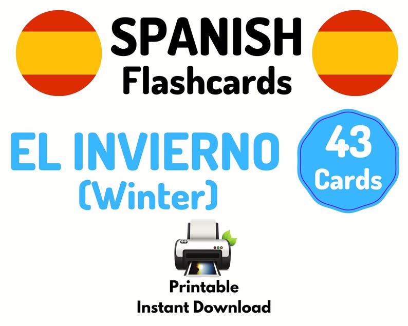 43 Spanish Winter Vocabulary Flashcards - Learning Spanish - Homeschool ...