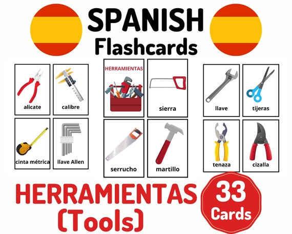 33 Spanish Tools Vocabulary Flashcards Learning Spanish - Etsy