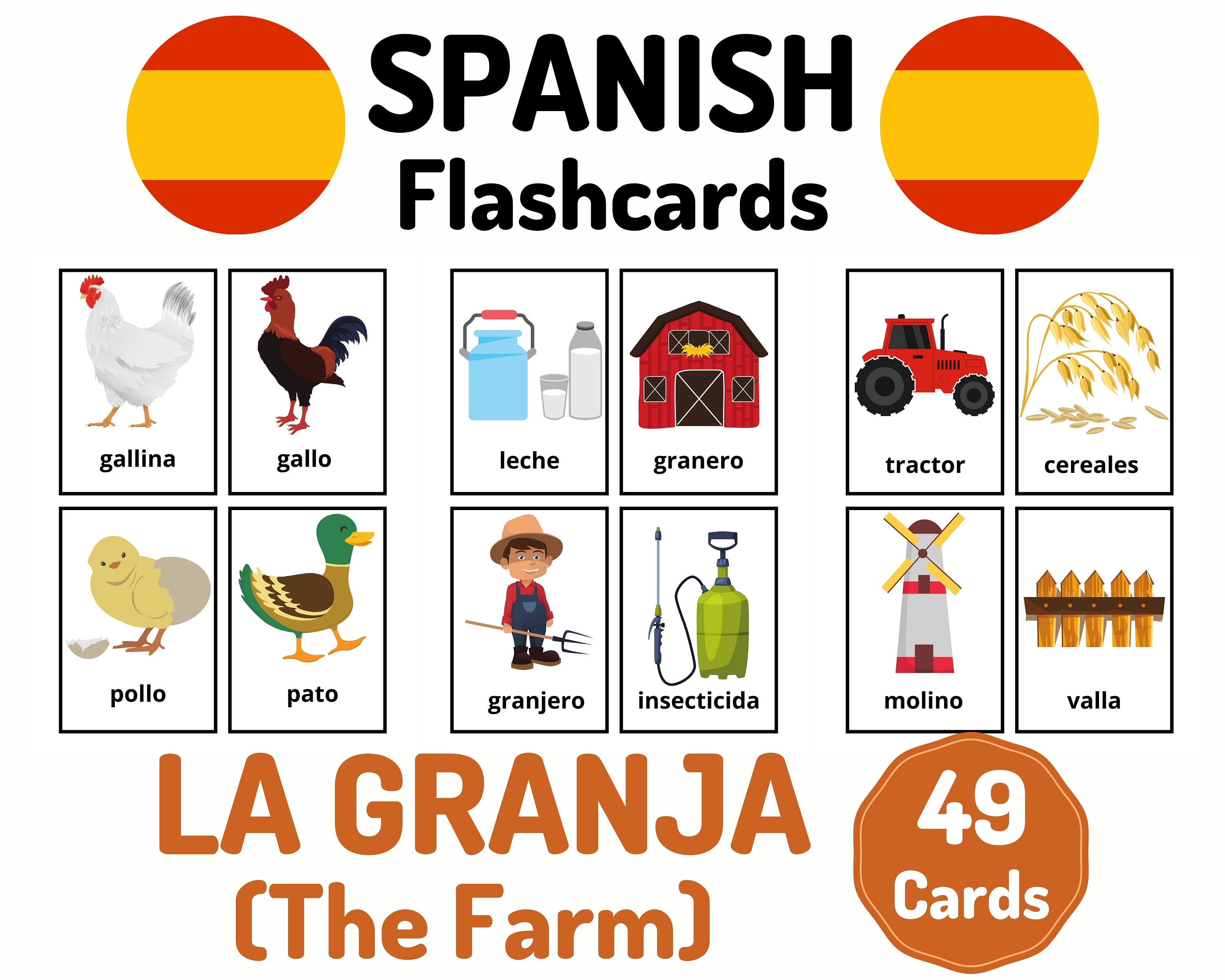 49 Spanish Farm Vocabulary Flashcards - Learning Spanish - Homeschool ...