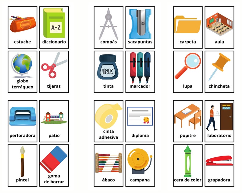 49 Spanish School Vocabulary Flashcards - Learning Spanish - Homeschool ...