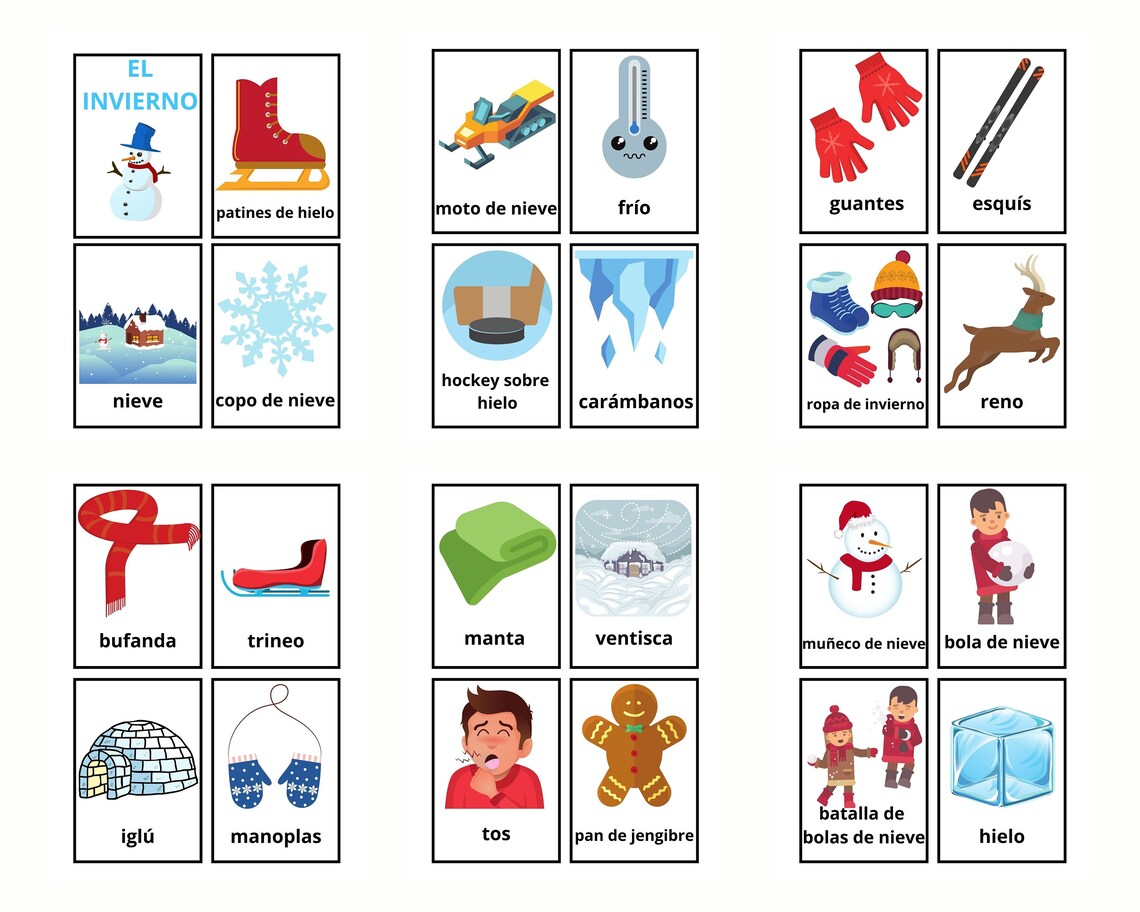 43 Spanish Winter Vocabulary Flashcards - Learning Spanish - Homeschool ...