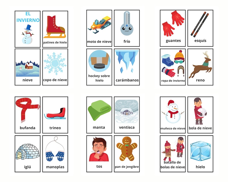 43 Spanish Winter Vocabulary Flashcards - Learning Spanish - Homeschool ...