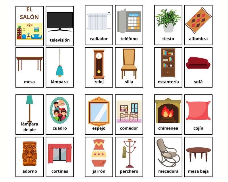 24 Spanish Living Room Vocabulary Flashcards Learning Spanish ...