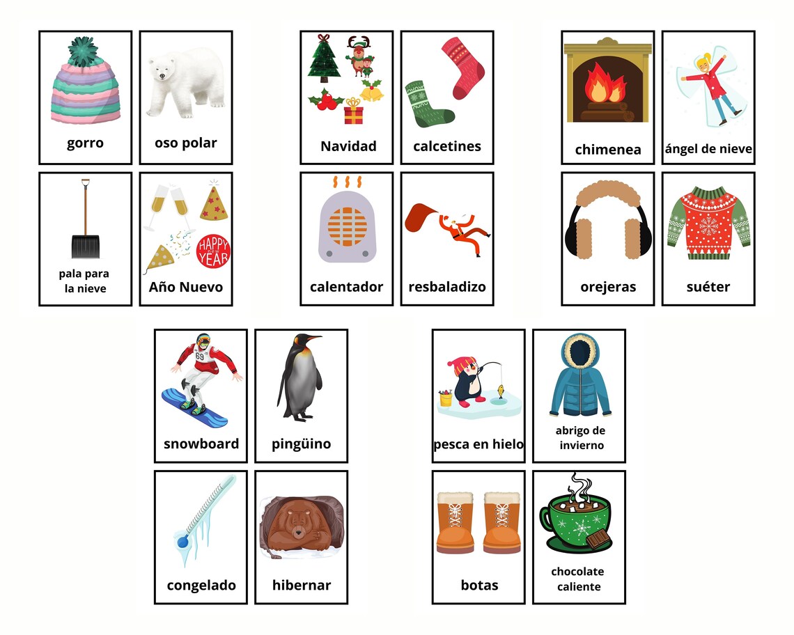 43 Spanish Winter Vocabulary Flashcards - Learning Spanish - Homeschool ...