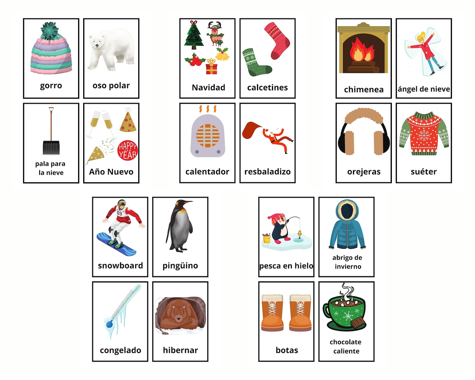43 Spanish Winter Vocabulary Flashcards - Learning Spanish - Homeschool ...