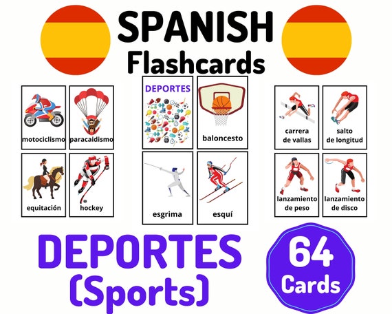 64 Spanish Sports Vocabulary Flashcards Learning Spanish | Etsy
