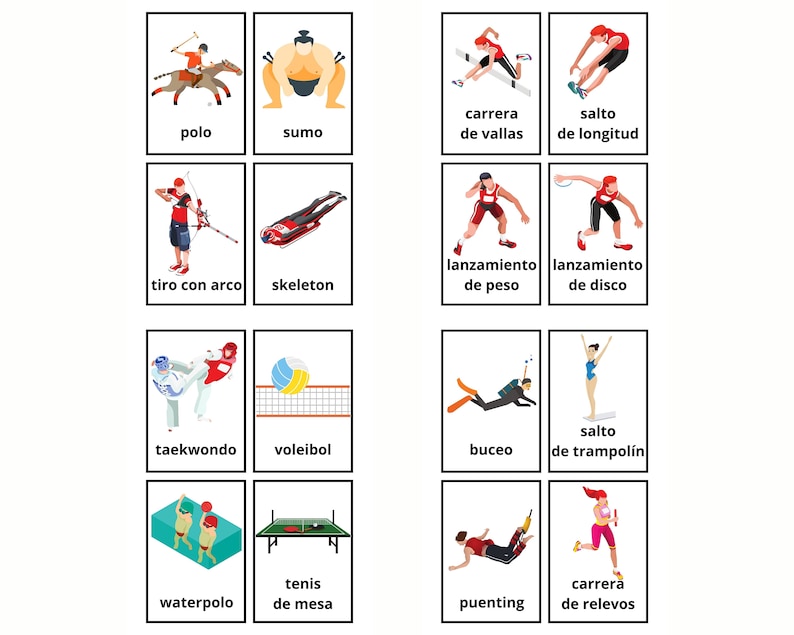 64 Spanish Sports Vocabulary Flashcards - Learning Spanish - Homeschool ...