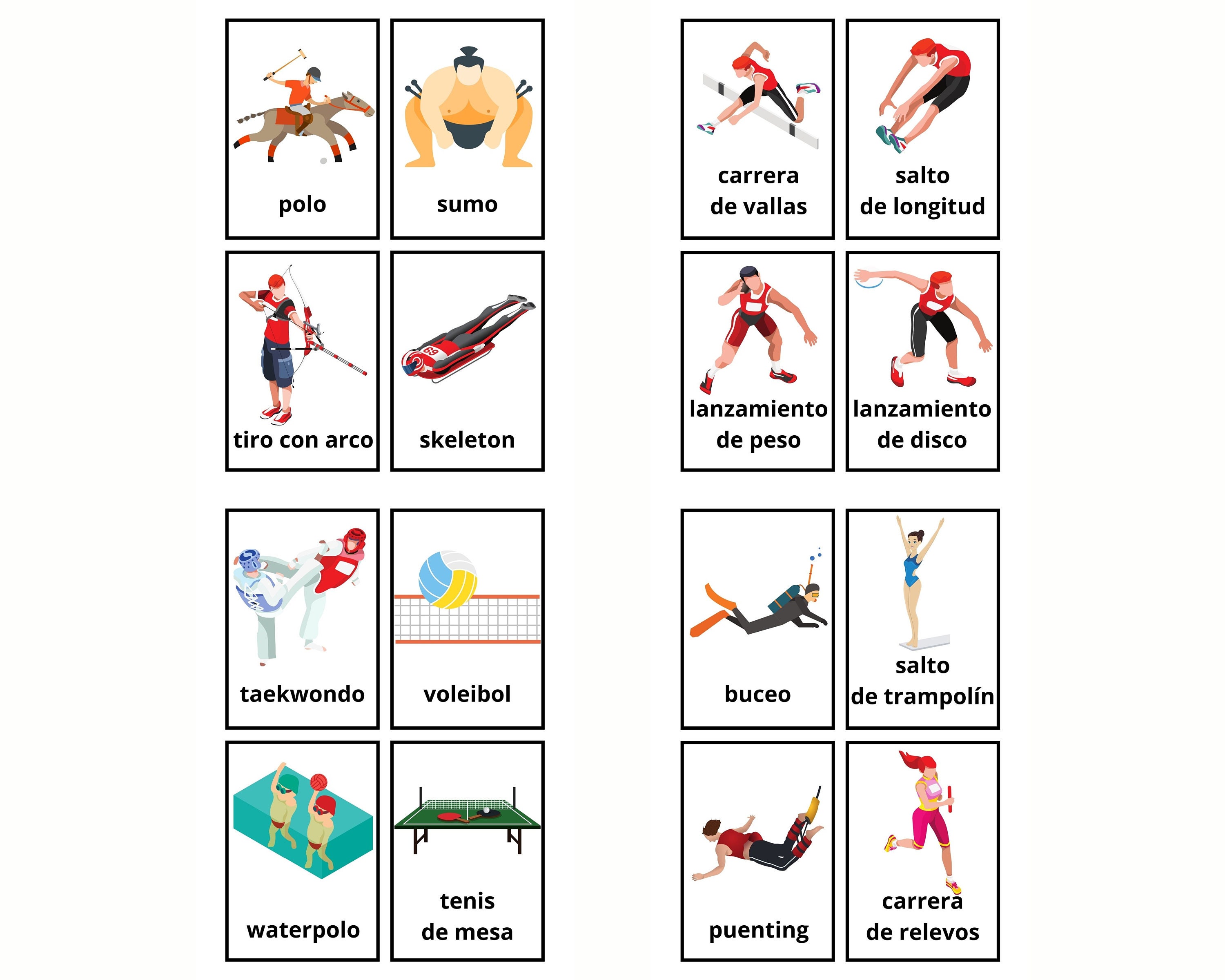64 Spanish Sports Vocabulary Flashcards - Learning Spanish - Homeschool ...