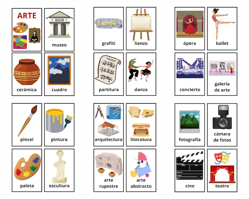 23 Spanish Art Vocabulary Flashcards - Learning Spanish - Homeschool ...