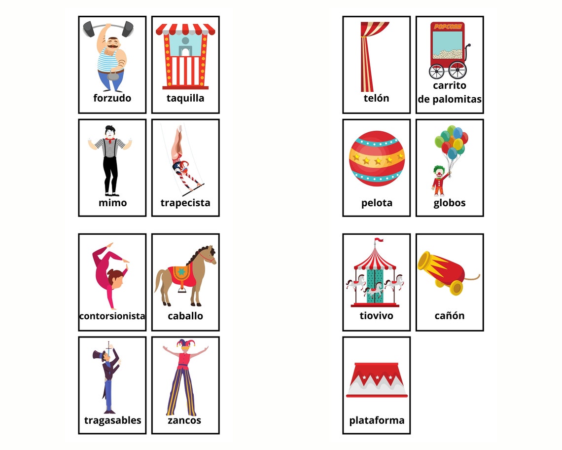 30 Spanish Circus Vocabulary Flashcards Learning Spanish Homeschool ...