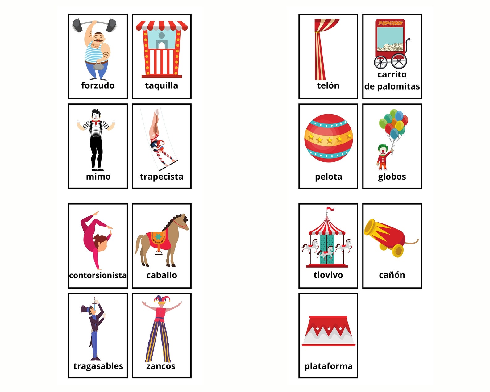 30 Spanish Circus Vocabulary Flashcards Learning Spanish Homeschool ...