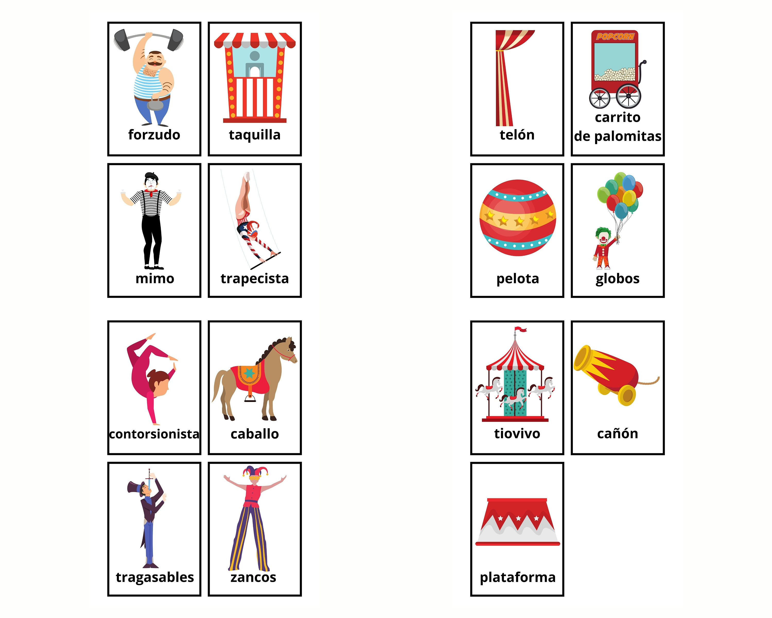 30 Spanish Circus Vocabulary Flashcards - Learning Spanish - Homeschool ...