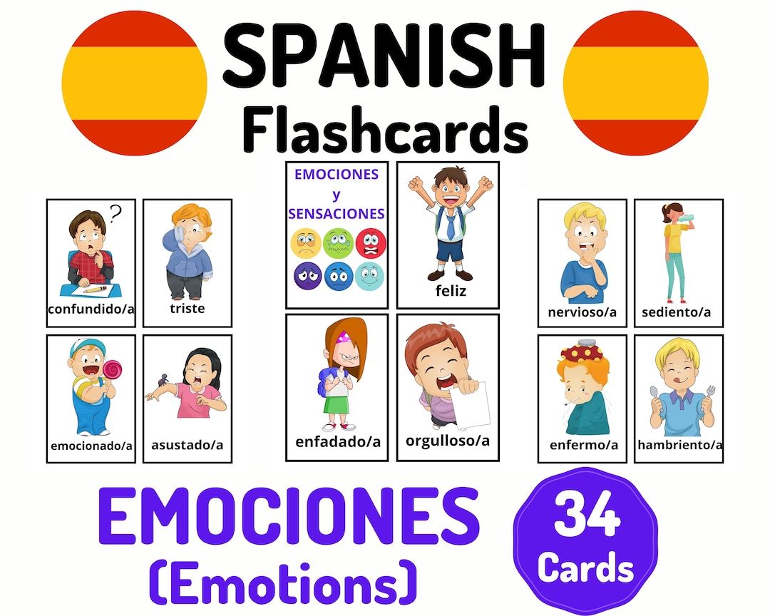 34 Spanish Emotions Vocabulary Flashcards - Learning Spanish ...