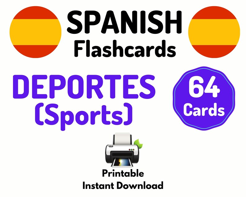 64 Spanish Sports Vocabulary Flashcards - Learning Spanish - Homeschool ...
