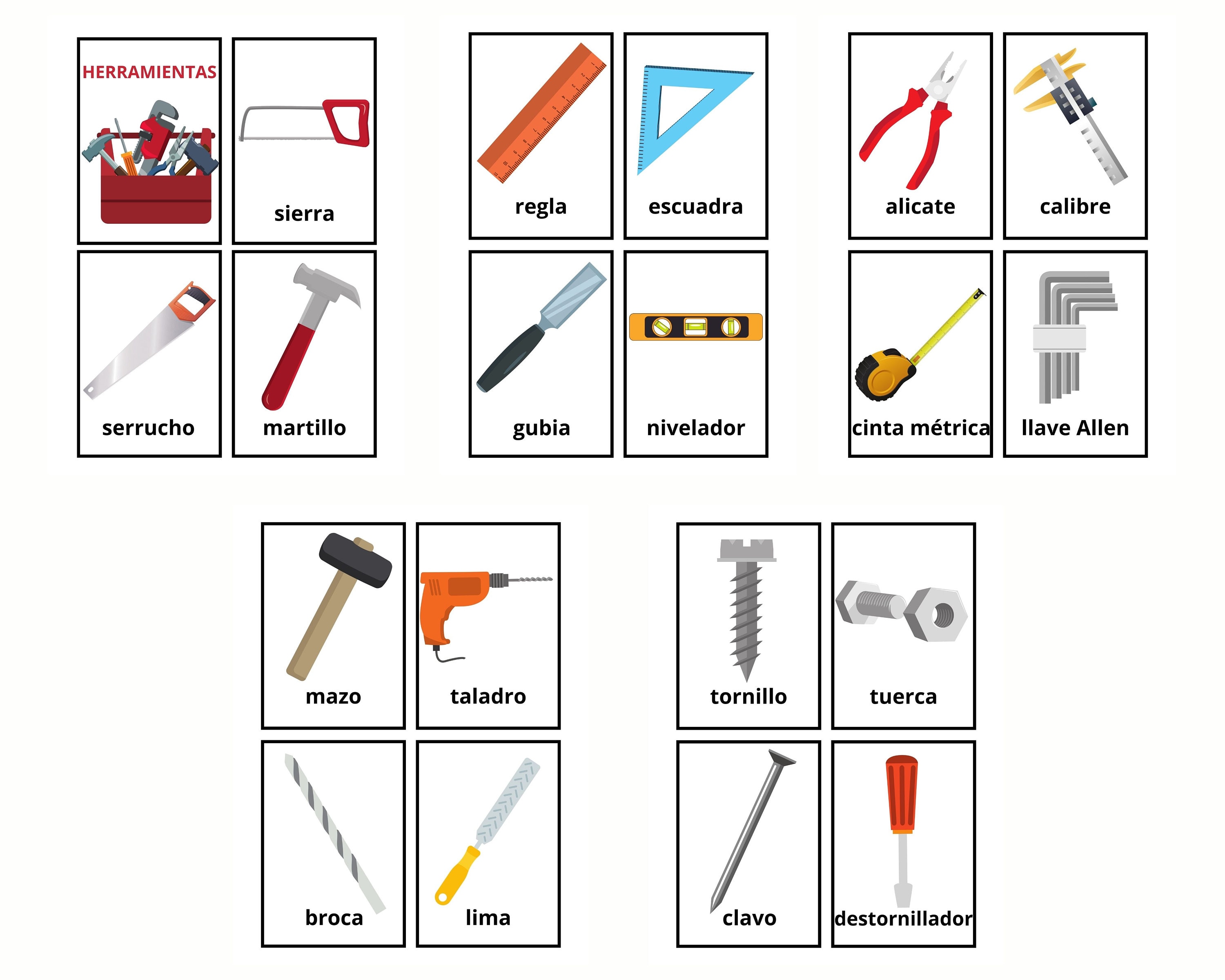 33 Spanish Tools Vocabulary Flashcards - Learning Spanish - Homeschool ...