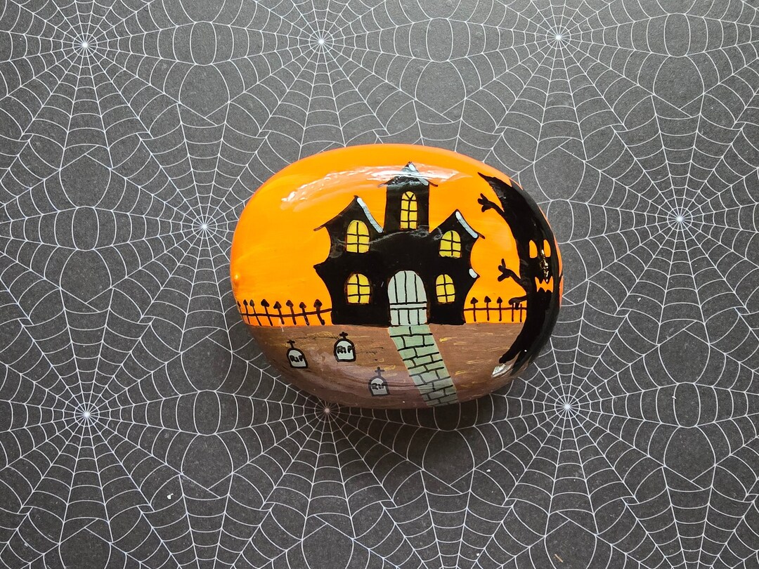 Haunted House Painted Rock - Etsy