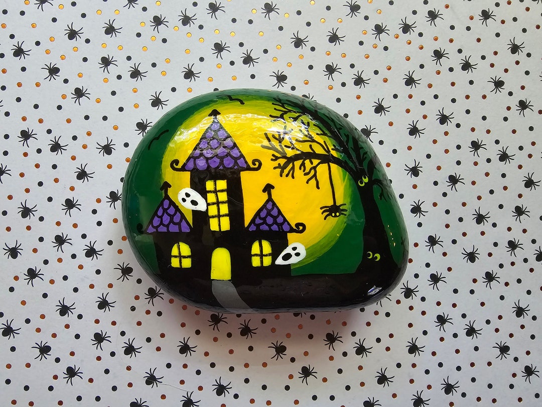 Haunted House Painted Rock - Etsy