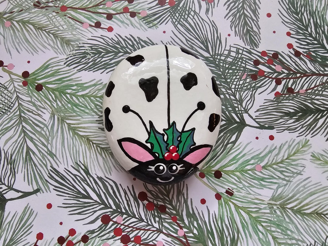 Christmas Cow Ladybug Painted Rock - Etsy