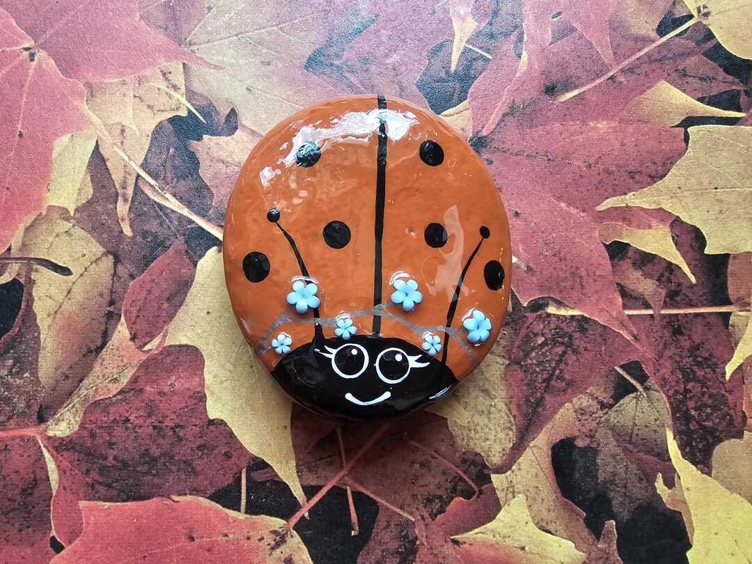 Fall Ladybug Painted Rock - Etsy