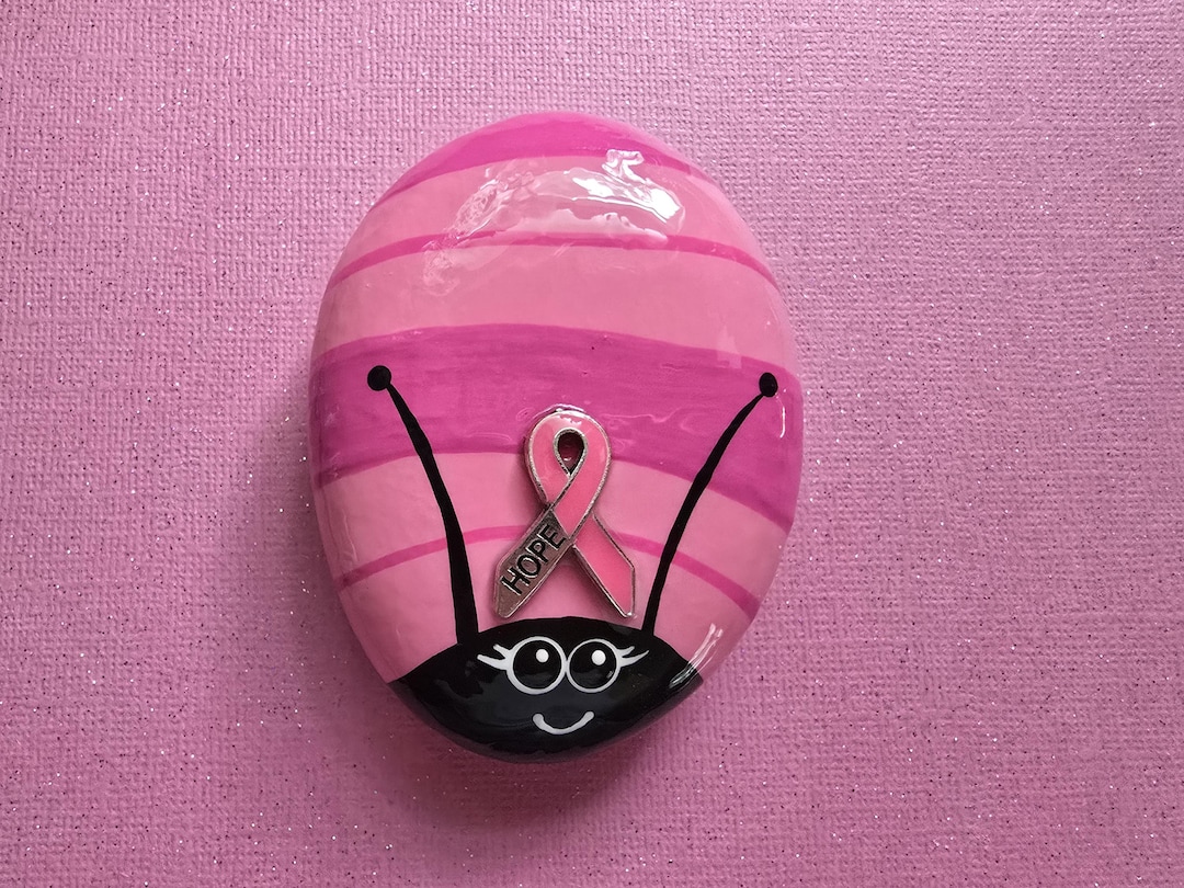 Breast Cancer Ladybug Painted Rock - Etsy