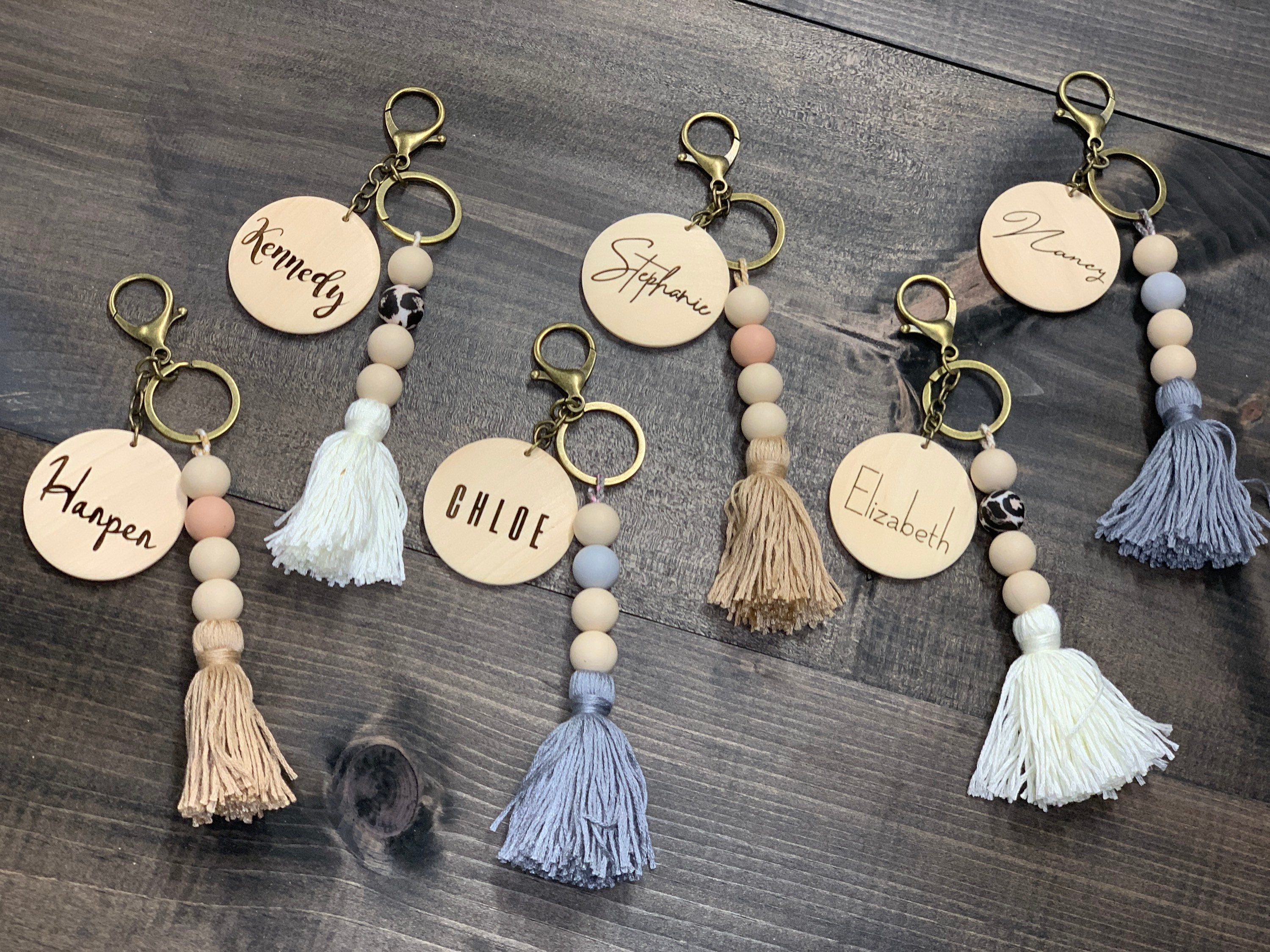 Personalized Keychain Boho Keychain Tassle Keychain Name - Etsy