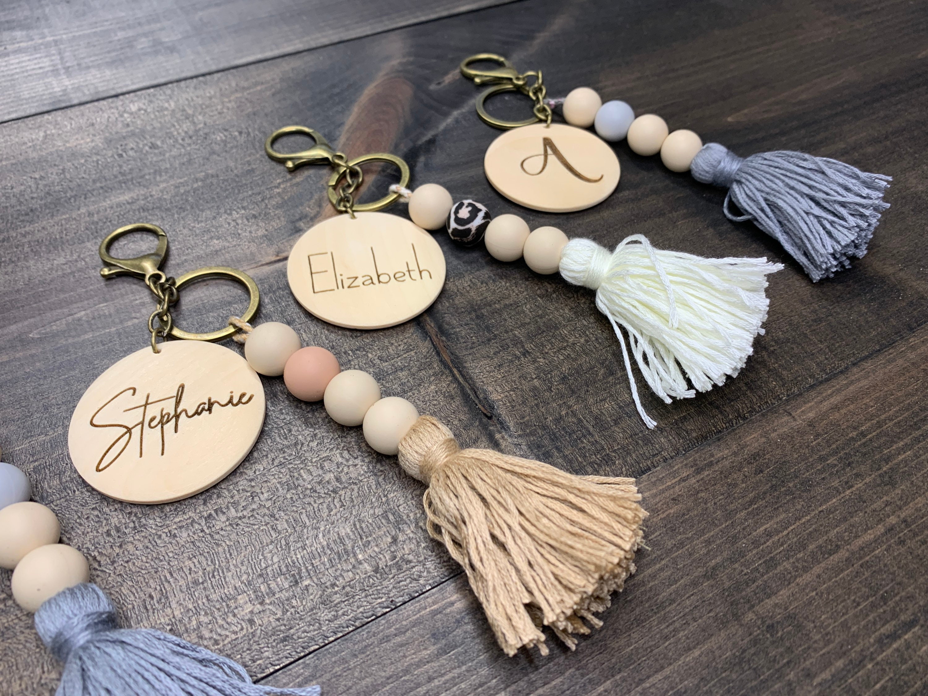 Personalized Keychain Boho Keychain Tassle Keychain Name - Etsy