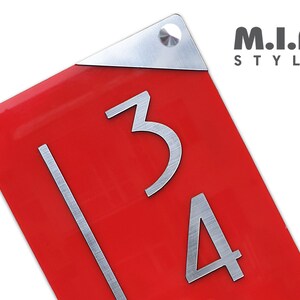 Modern House Numbers, Red Acrylic Board With Silver Laser Numbers ...