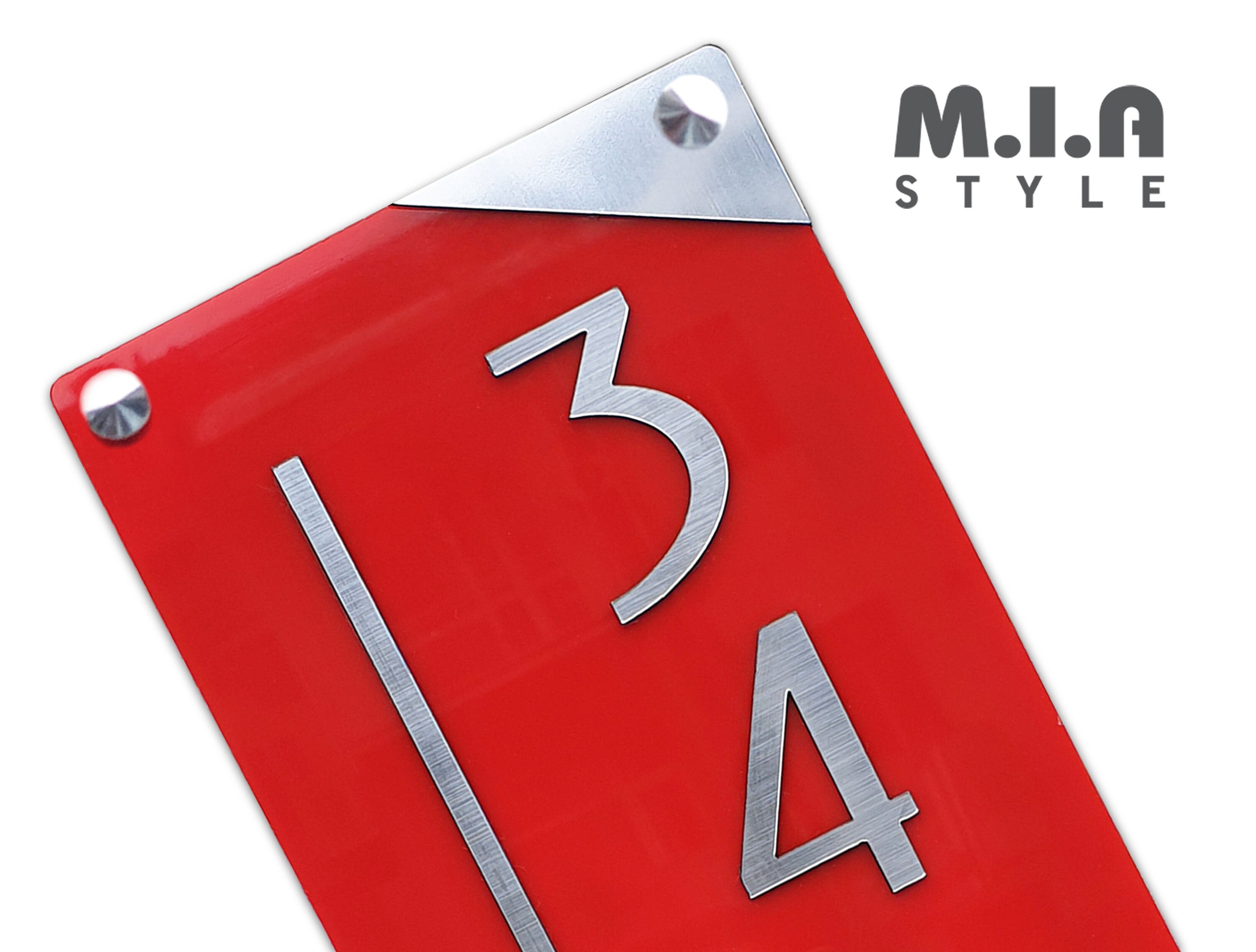 Modern House Numbers, Red Acrylic Board With Silver Laser Numbers ...