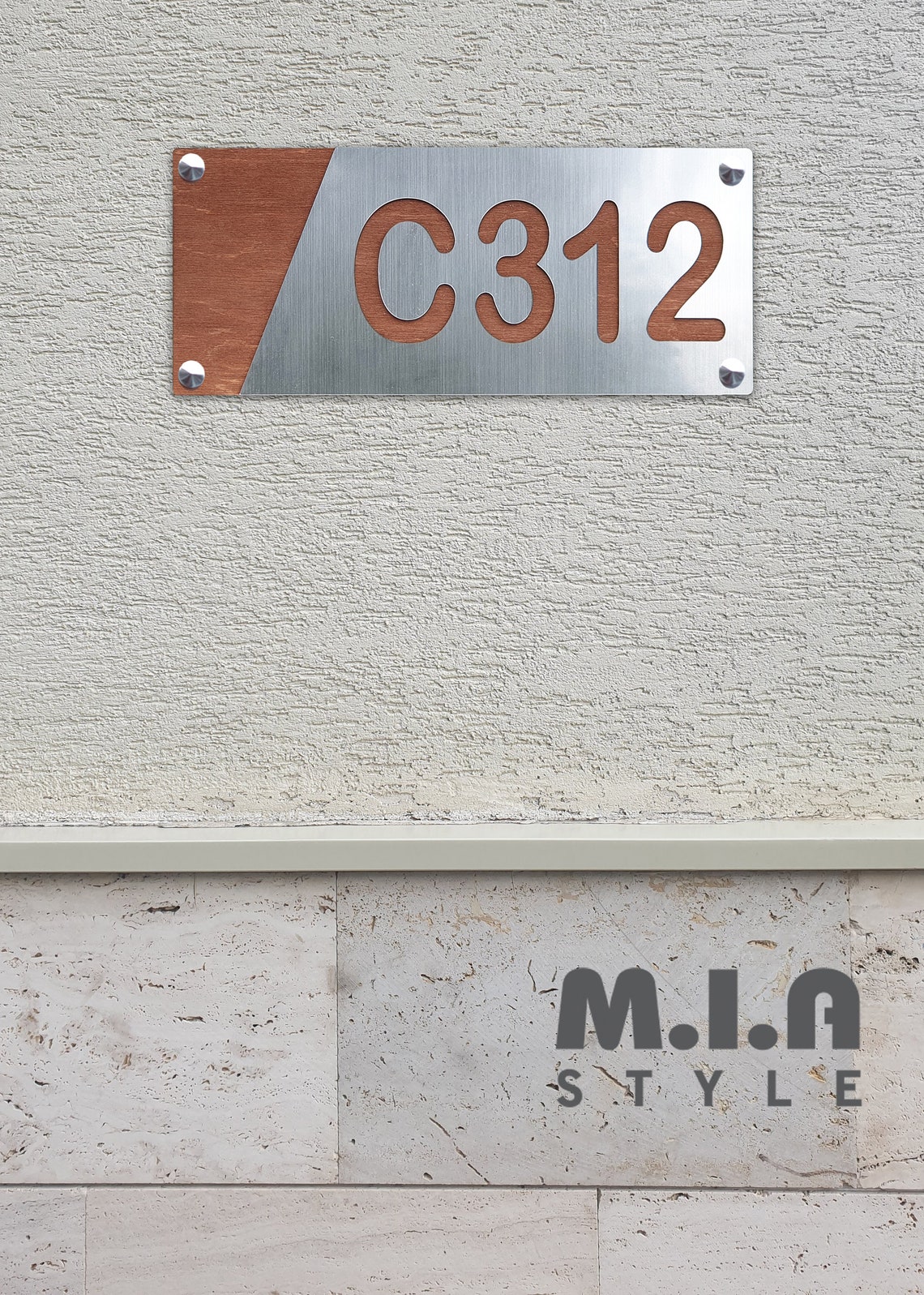 Modern House Numbers Silver Laser Plate With Wooden or - Etsy