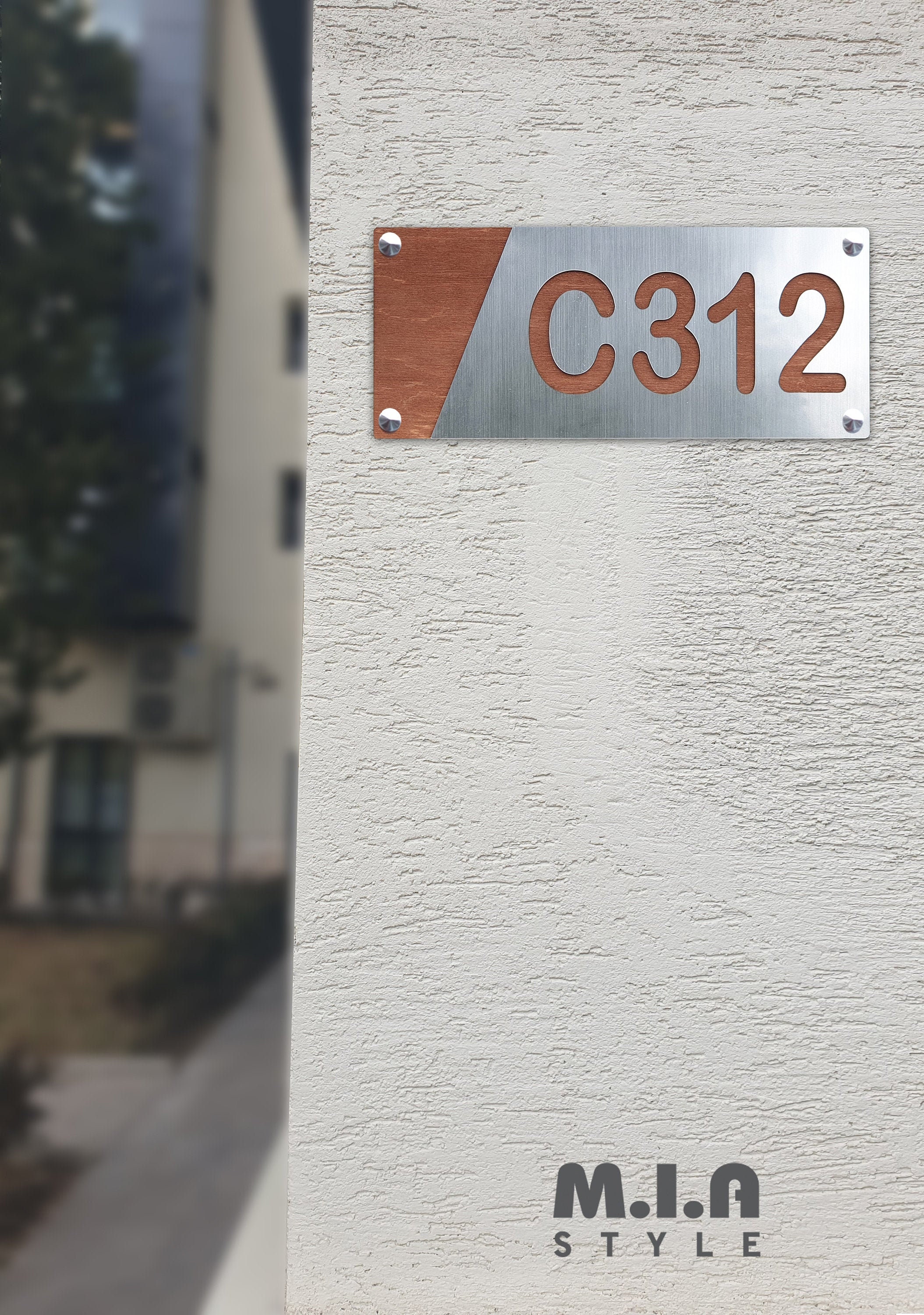 Modern House Numbers Silver Laser Plate With Wooden or - Etsy