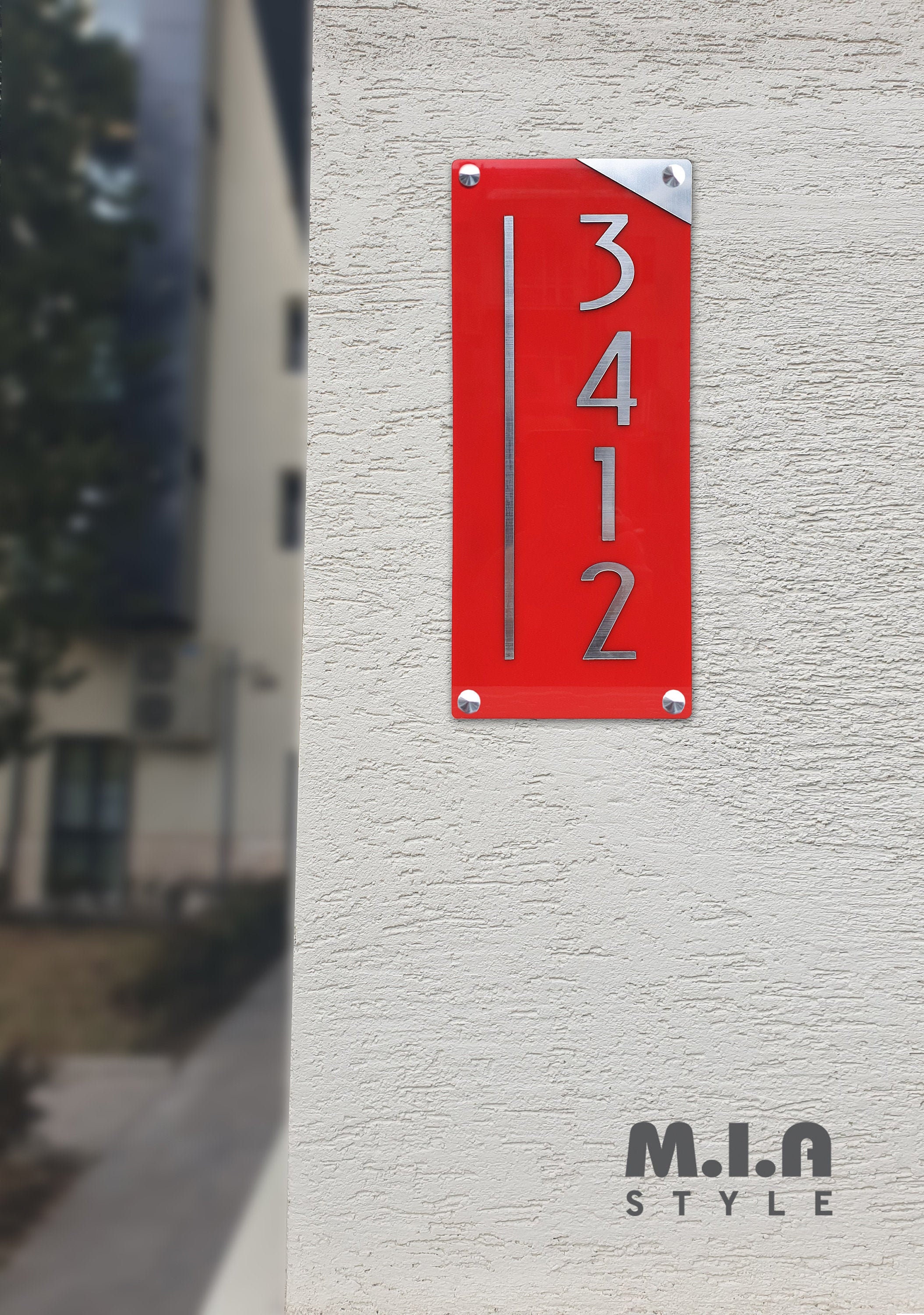 Modern House Numbers, Red Acrylic Board With Silver Laser Numbers ...