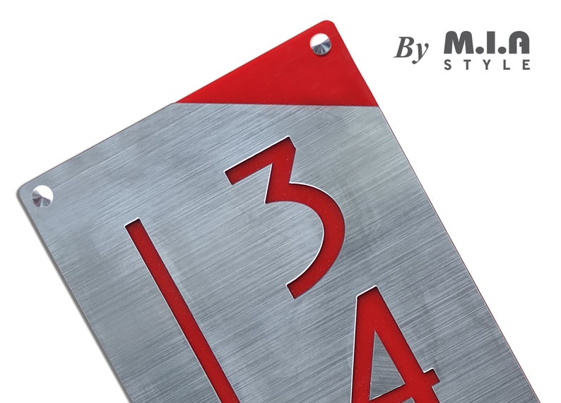 Modern House Numbers, Red Acrylic Board With Silver Laser Plate, Modern ...