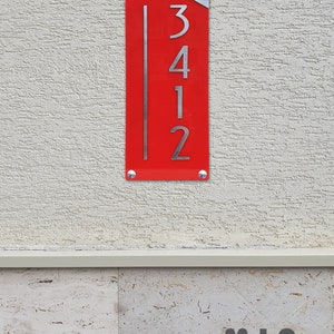 Modern House Numbers, Red Acrylic Board With Silver Laser Numbers ...