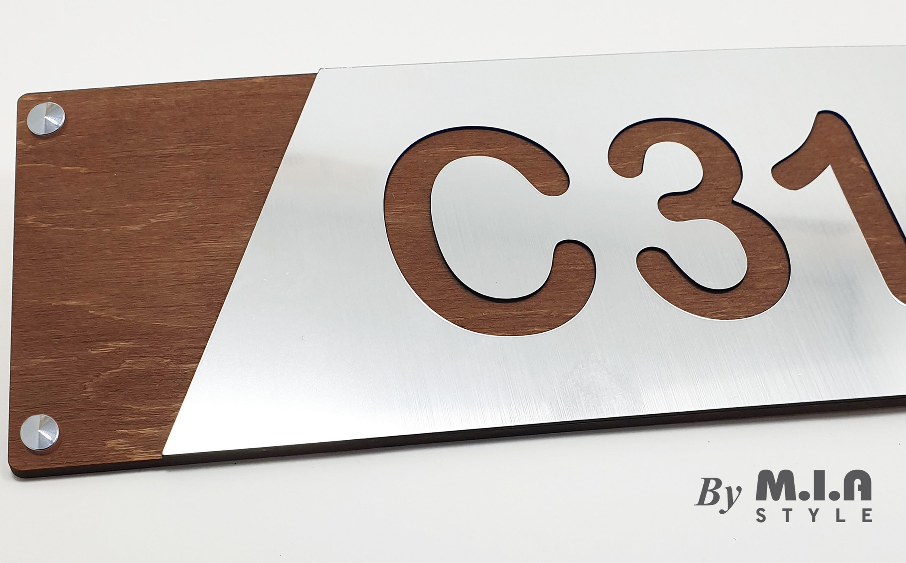 Modern House Numbers Silver Laser Plate With Wooden or - Etsy