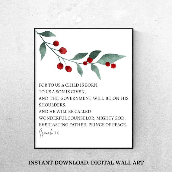 Isaiah 9:6 Christmas Printable Wall Art Bible Verse Card | Etsy