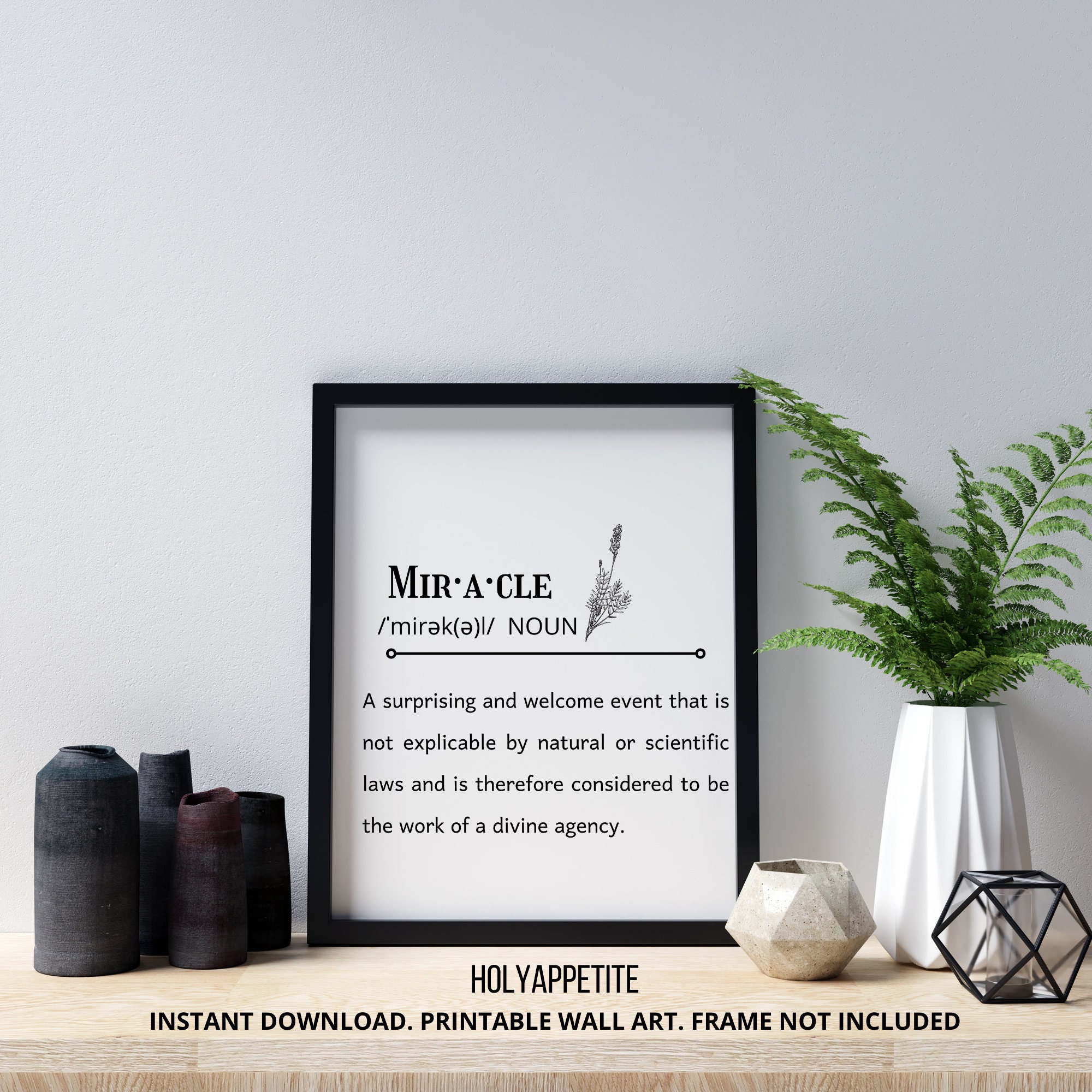 Miracle Definition Print, Christian Wall Art Printable, Typography Wall ...