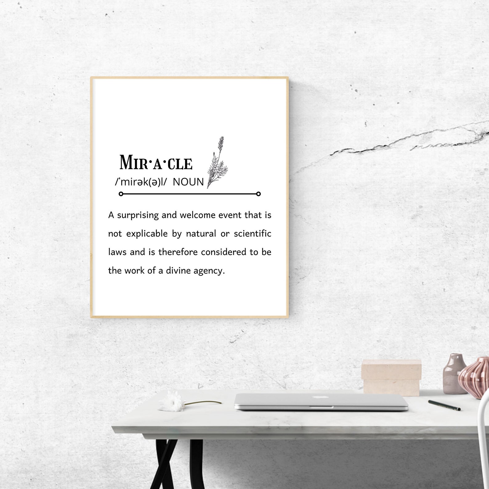 Miracle Definition Print, Christian Wall Art Printable, Typography Wall ...