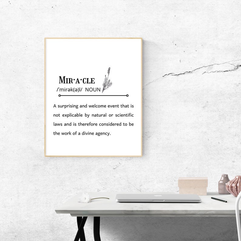 Miracle Definition Print, Christian Wall Art Printable, Typography Wall ...