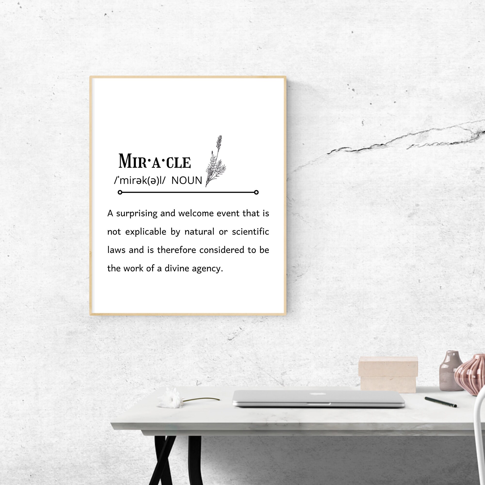 Miracle Definition Print, Christian Wall Art Printable, Typography Wall ...