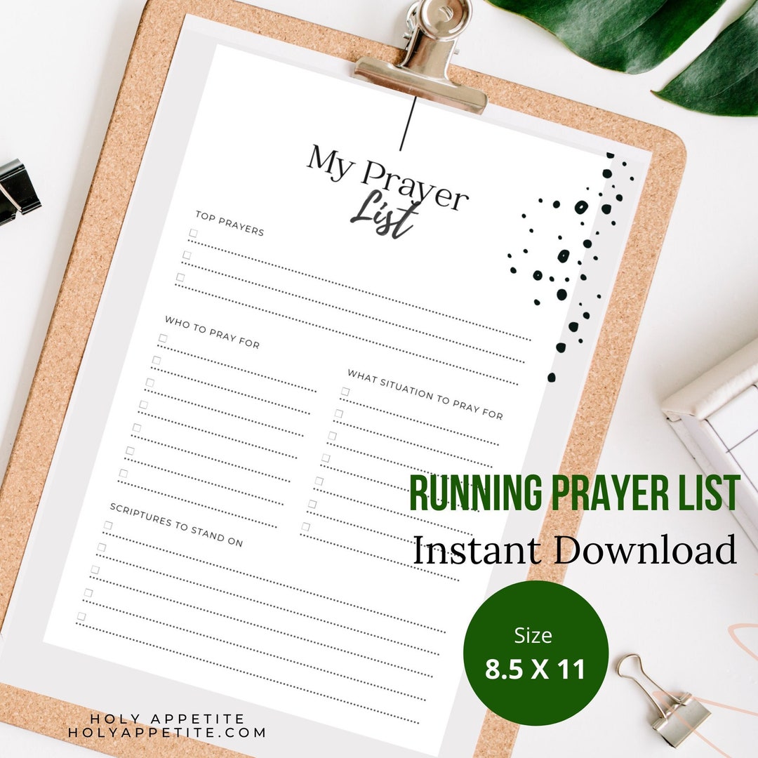 Running Prayer List-printable Prayer List Template | Instant Download ...